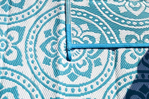 Stylish Camping 258103 Outdoor Mat β Virgin Polypropylene-Easy to Clean β Perfect for Picnics, Cookouts, Camping, The Beach, and Patio, 8'x10', Turquoise/White