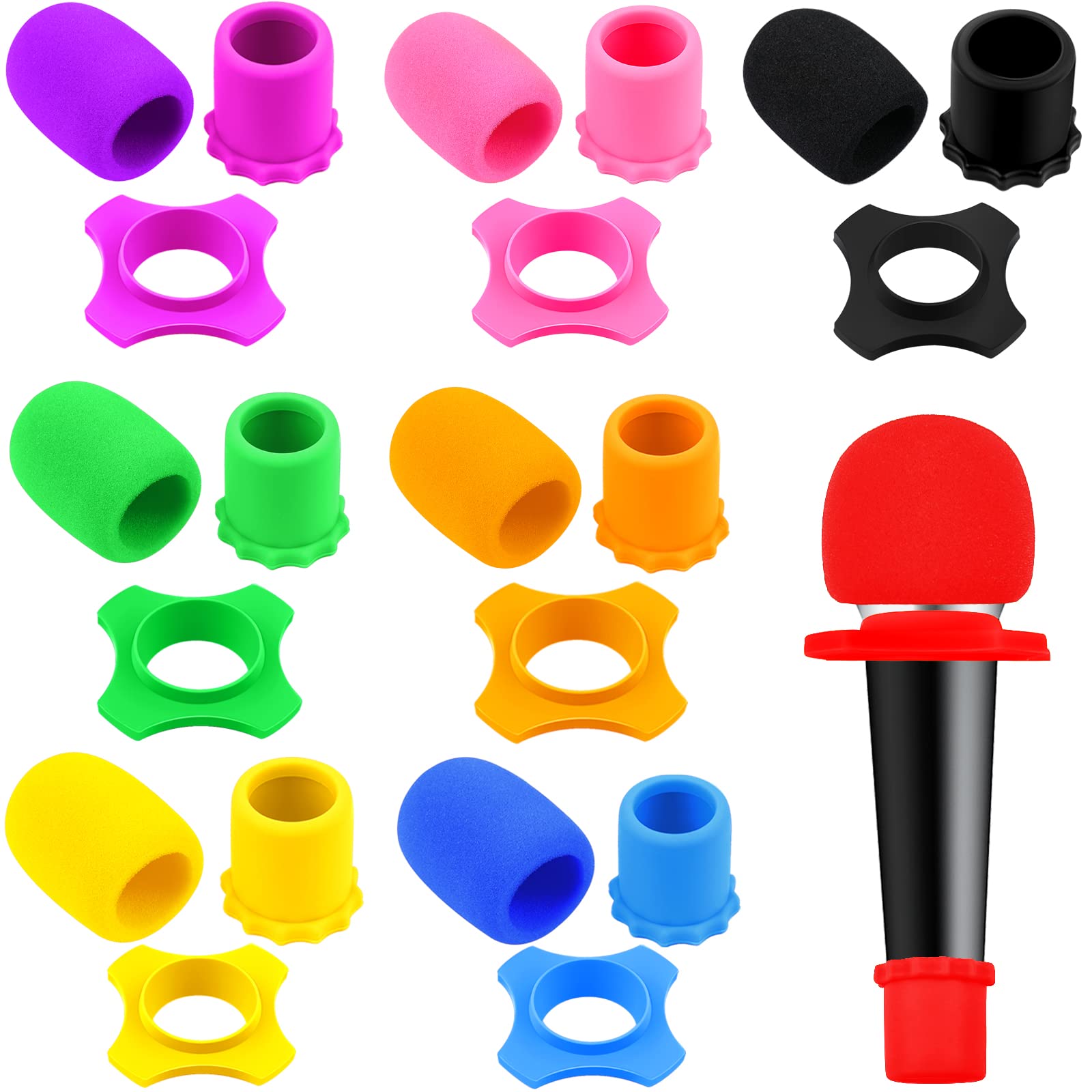 8 Set Shakeproof Wireless Handheld Microphone Protection Silicone Ring Anti Rolling Bottom Rod Sleeve Holder Microphone Windscreen Microphone Covers Foam Microphone Filter for KTV Mic Device, 8 Colors