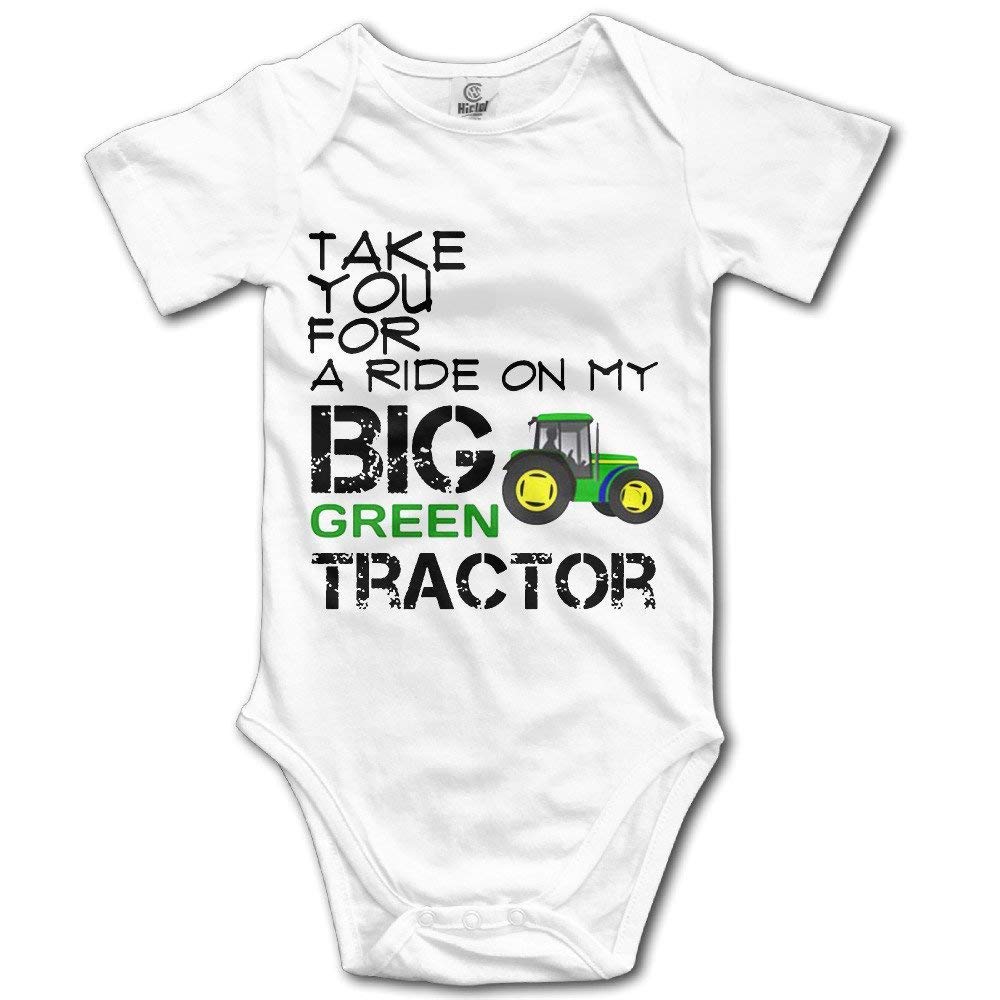 JUSTSWAG Take You for A Ride on My Big Green Tractor Infant Romper Cotton Short Sleeve Onesie Baby Bodysuit Jumpsuit Clothes Outfits