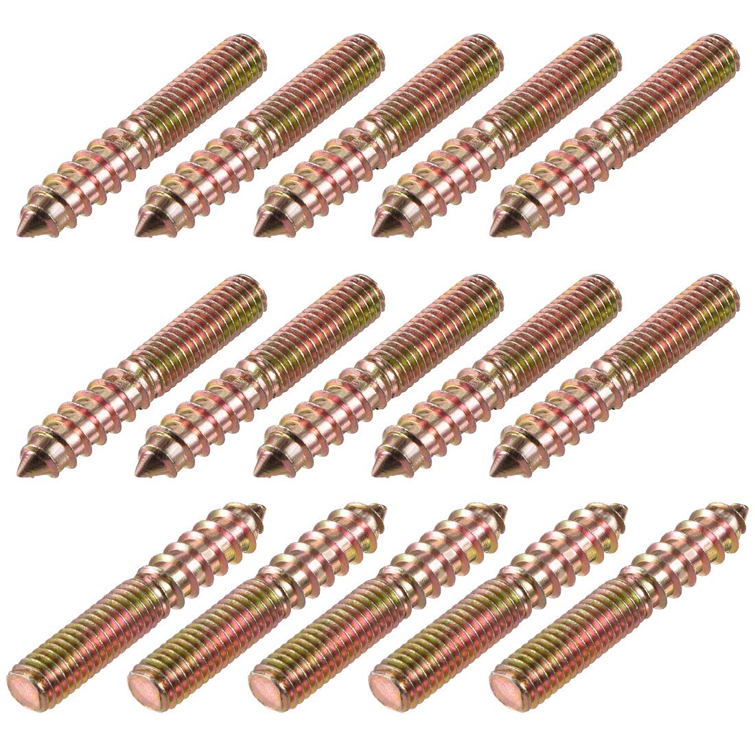 uxcell M8 Hanger Bolts Length 2"(50mm) Double Headed Bolts Self-Tapping Screw 8mm Wood Joint Furniture Legs 15pcs