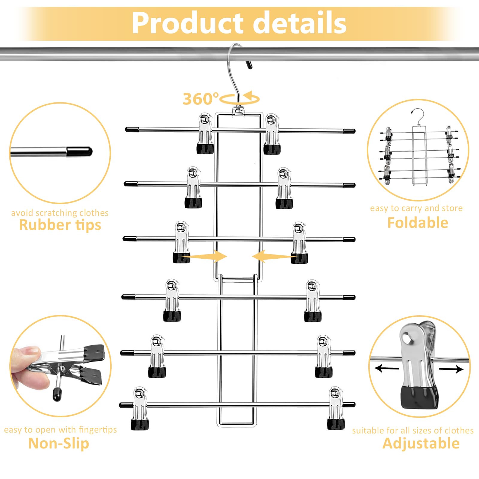Closet Organizers and Storage-Hanging Closet Organizer-6 Tier-Skirt & Pants Hangers Space Saving-Durable Closet Organization Hangers-Skirt Hangers with Clips-2 Pack Closet Storage-Apartment Essentials