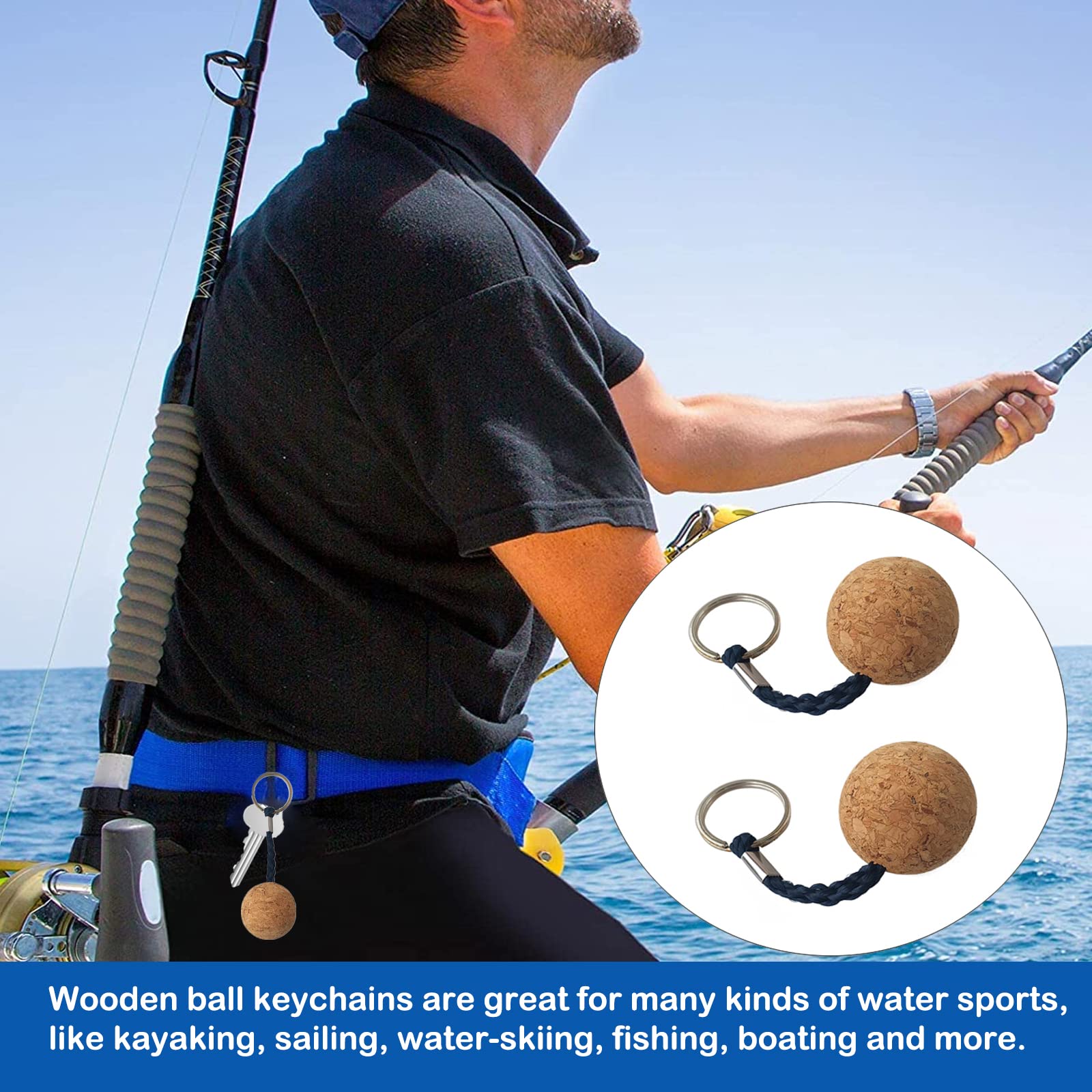 35mm Floating Cork Ball Keyring Float Keychain for Kayaking Boating Fishing Kite Surfing Sailing Kayak, Pack of 2