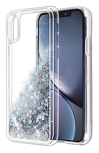 for iPhone XR Case, WORLDMOM Double Layer Design Bling Flowing Liquid Floating Sparkle Colorful Glitter Waterfall TPU Protective Phone Case for Apple iPhone XR [6.1 Inch 2018], Silver