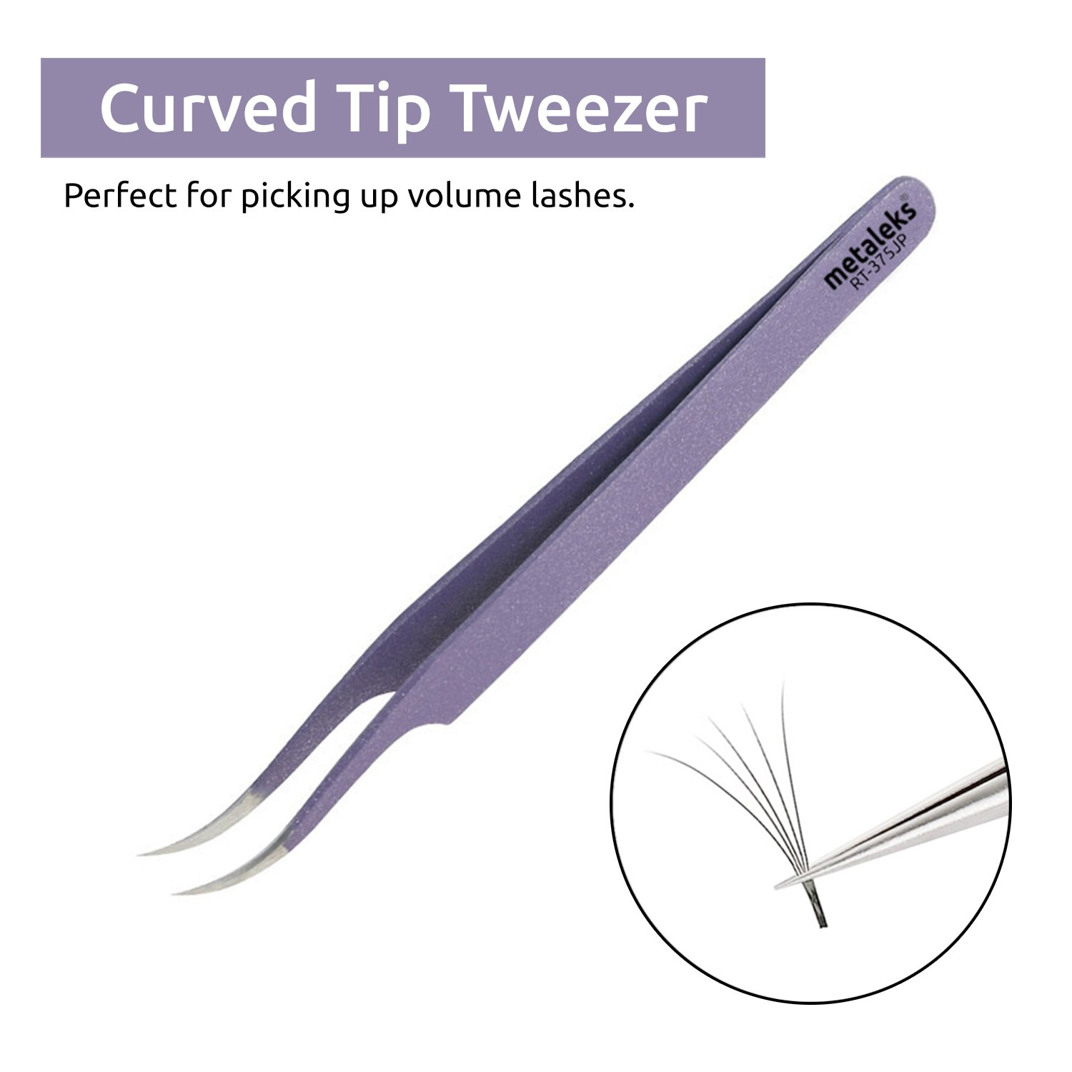 Eyelash Extension Tweezers Surgical Stainless Steel with Metallic Purple Powder Coating (Curved Tip).
