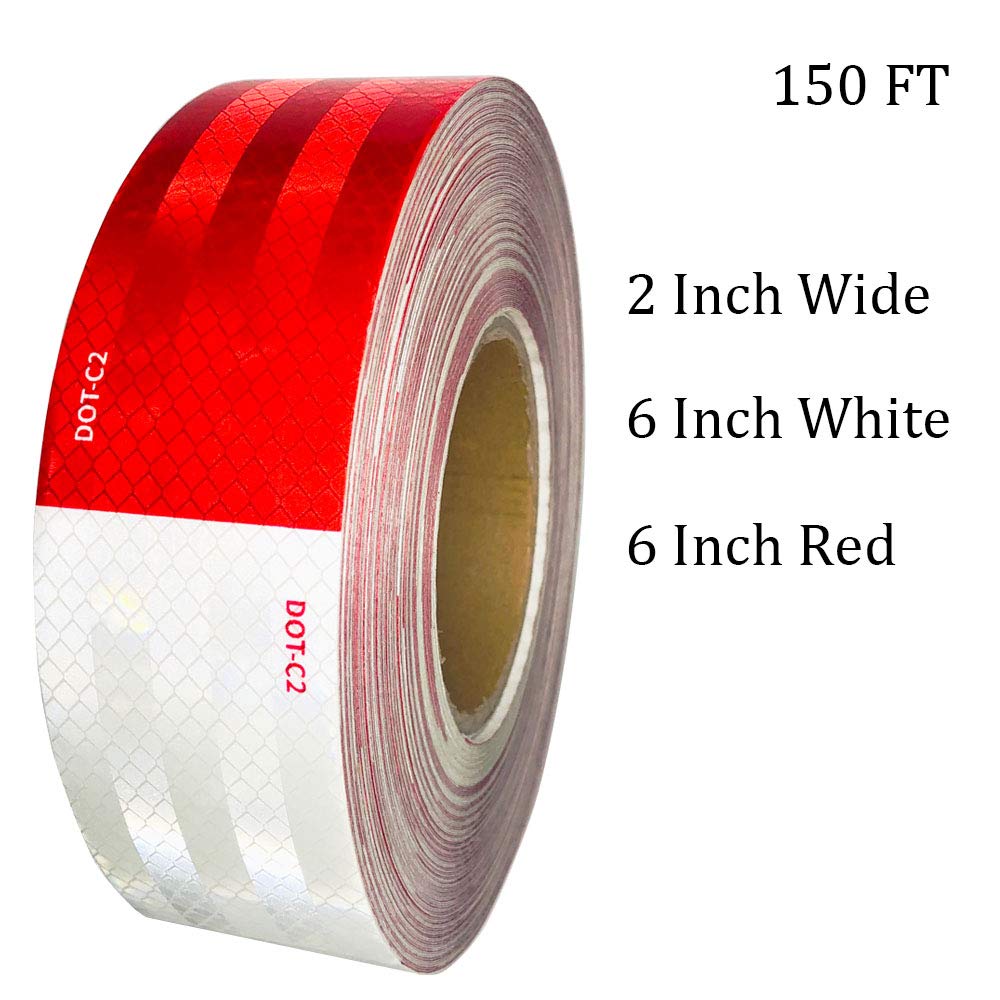 Dot-C2 Red/White Reflective Safety Conspicuity Adhesive Tape 2 Inch x 150 Feet - for Vehicles,Trailers,Boats,Signs (2 In x 150 Ft)