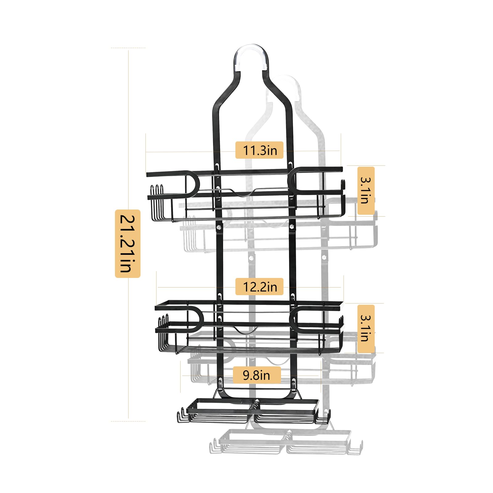 Lawhood-Mijin Shower Caddy Hanging, Over Head Shower Caddy Shower Storage Rack Basket with Hooks for Razor and Sponge Rustproof, No Drilling, Accessories for Bathroom and Kitchen, Black