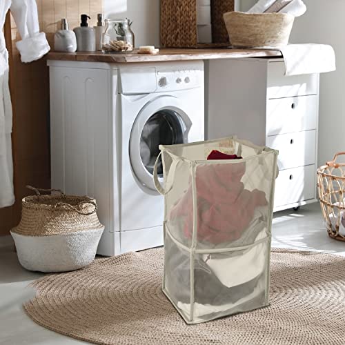 Brookstone BKH1576, Collapsible Mesh Hamper, Perfectly Sized at 26 X β13, Travel Laundry Bag for College/Dorm/Bedroom, Folding Bin for Dirty Clothes, Cream