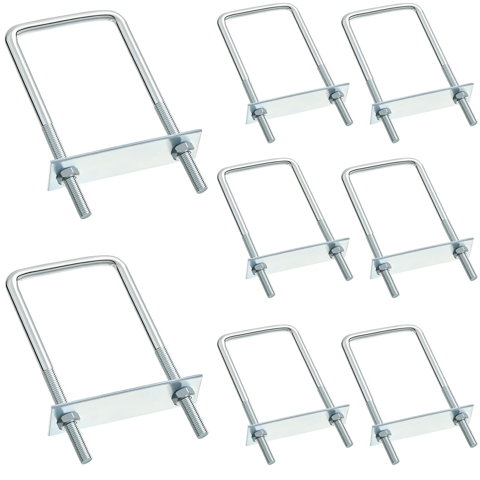 8 Sets Square U Bolts, Carbon Steel Zinc Plated U Clamp Bolt with Nuts and Frame Plates for Sailboat Trailers, Tube, Industrial Supplies, 3/8 x 3 x 7 Inches