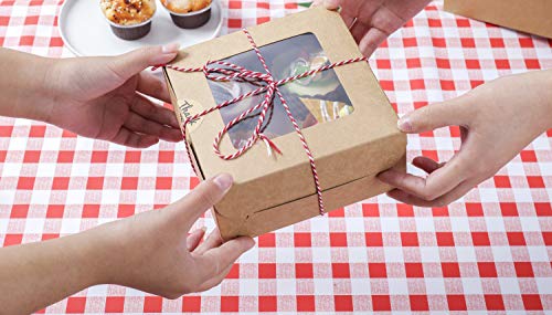 ST.LORIAN 15 Packs Bakery Cupcake Boxes with Window and Inserts 4 Holders,Twine and Stickers,6x6x3 Inch Food Grade Kraft Cookie Boxes for Muffins,Small Cakes,Cupcakes(15 Packs, Kraft)