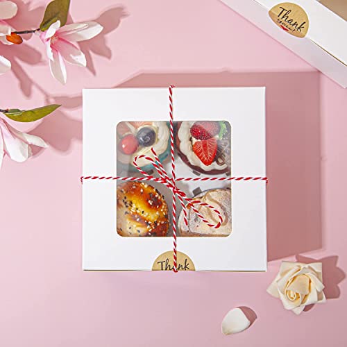 ST.LORIAN 30 Packs Bakery Cupcake Boxes with Window and Inserts 4 Holders,Twine and Stickers,6x6x3 Inch Food Grade Cookie Boxes for Muffins,Small Cakes,Cupcakes(30 Pack, White)