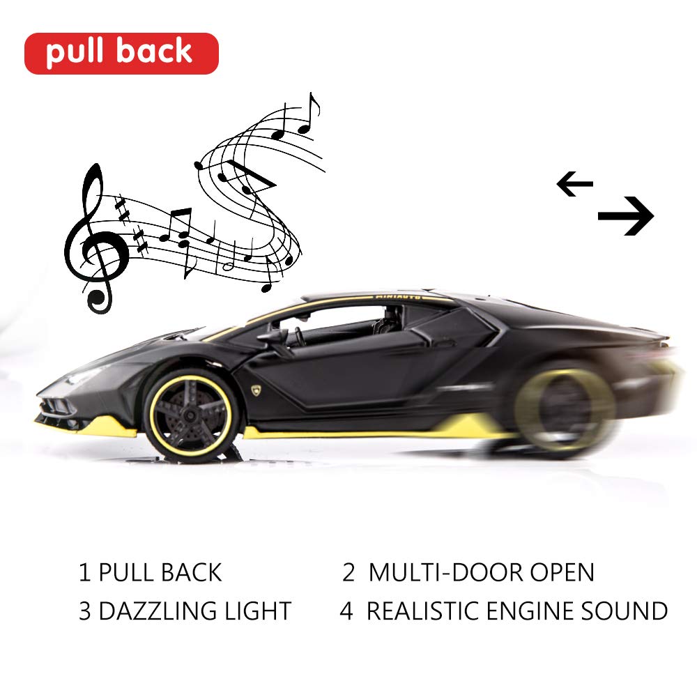 BDTCTK 1/24 Centenario LP770-4 Casting Model Car, Zinc Alloy Pull Back Toy car with Sound and Light for Kids Boy Girl Gift(Black)