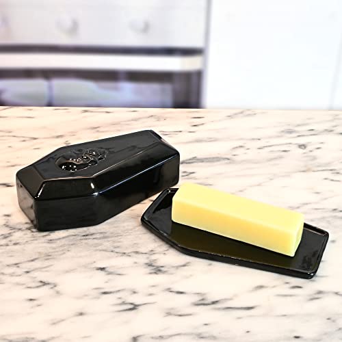 Boston Warehouse Gothic Skull Coffin Butter Dish, Black