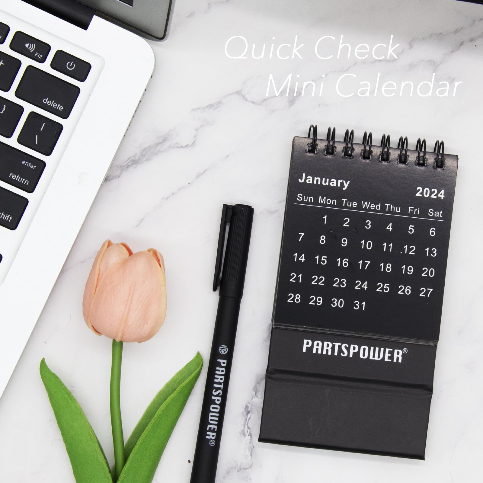 2024 Mini Desk Calendar Small Desk Calendar, 17 Months Runs from August 2023 to December 2024, 3x4.2 Inch Standing Flip Monthly Pages, 250gsm High Thickness Paper (Black)