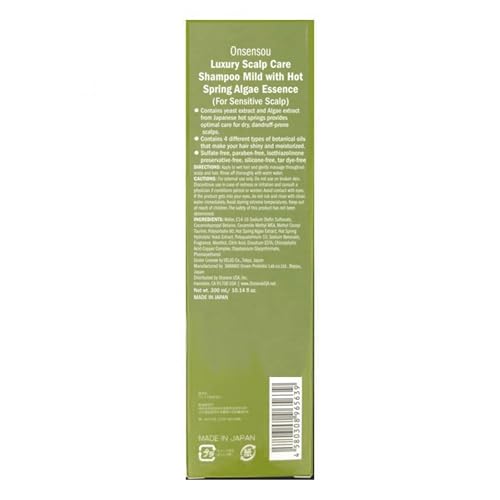 ONSENSOU Hot Spring Yeast & Green Algae Extract Shampoo, Rich & Luxurious Lather for Scalp & Hair Care, Moisturizing & Nourishing, Sulfate-Free, Organic & Skin-Friendly Formula, Mild, 10.1 fl oz