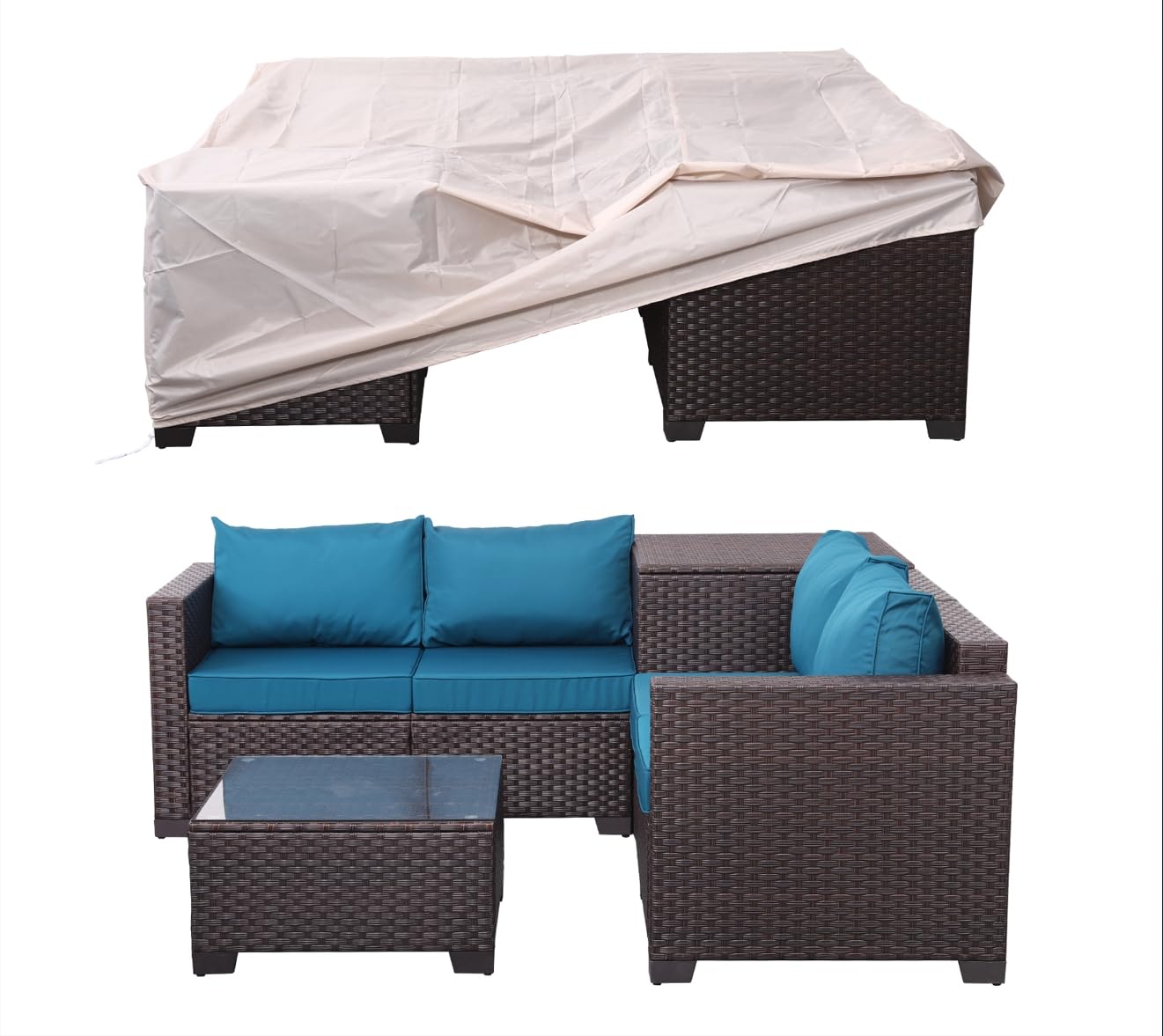 Patio Furniture Covers Outdoor Furniture Covers for Patio Furniture Waterproof Patio Set Cover fit for Patio Sectional Sofa Set Outdoor Dining Set, Khaki (83 x 83 x 28)
