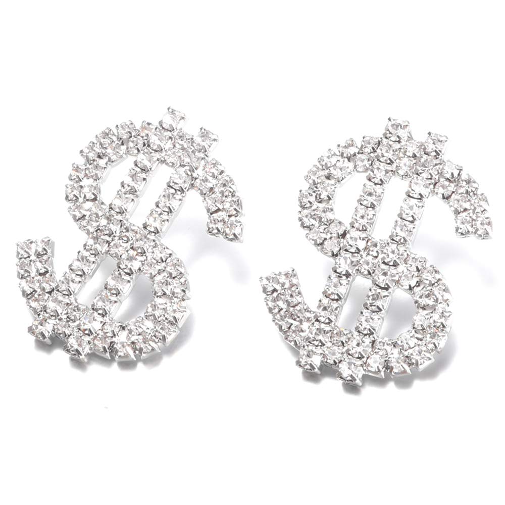 2 Pairs Crystal Dollar Sign Earrings for Women Money Dangle Earrings Gold and Silver KELMALL COLLECTION