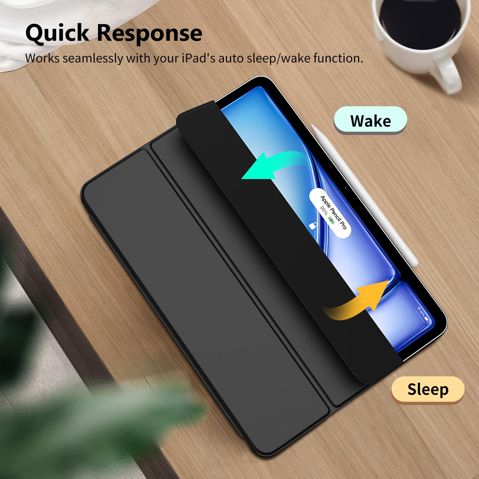 TiMOVO Case for iPad Air 11 Inch M2 Case 2024, iPad Air 6th/5th/4th Generation Case (2024/2022/2020), Strong Magnetic Trifold Stand Cover, Support Apple Pencil Pro/2nd/USB-C - Black