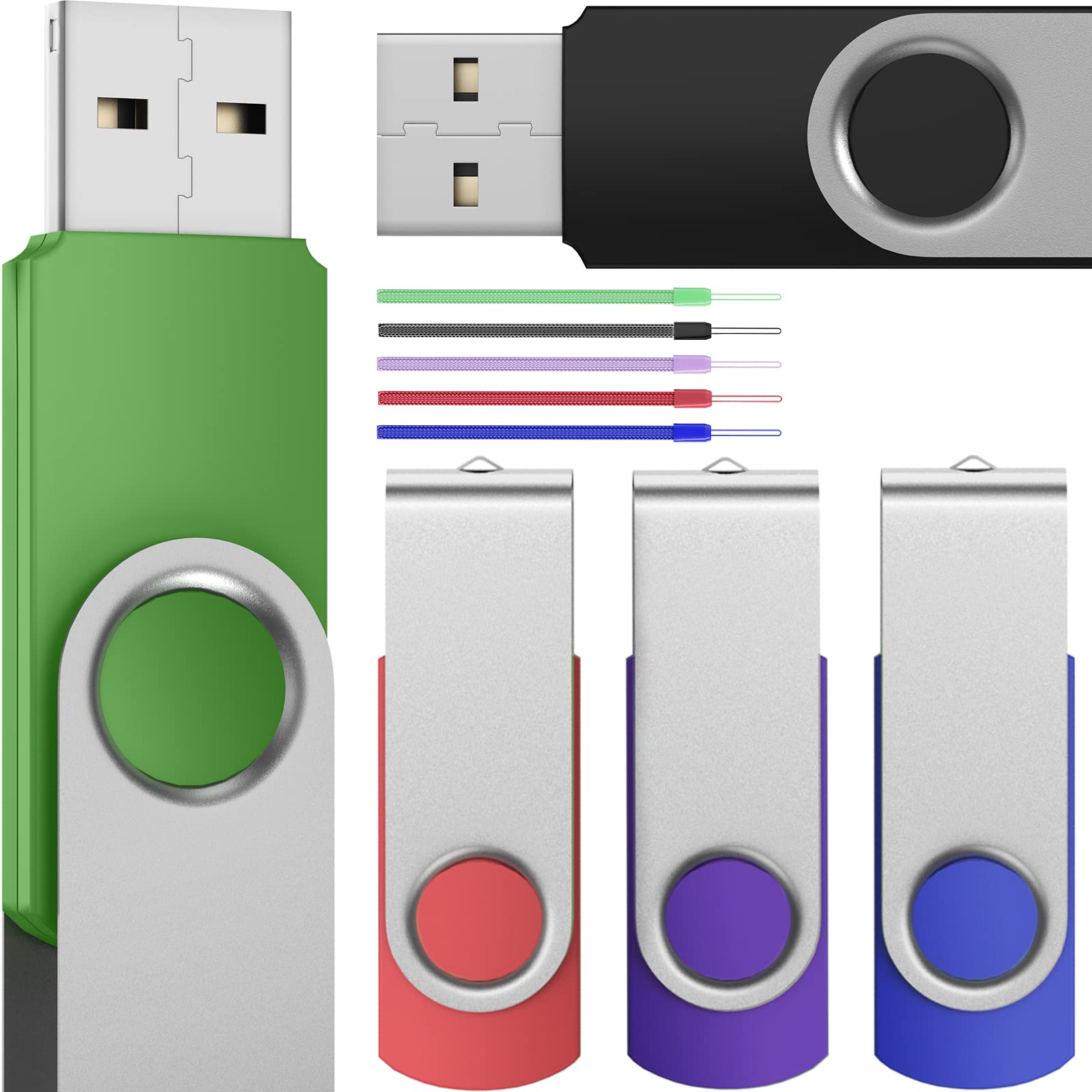 Flash Drive 8GB USB 3.0 Bulk 5 Pack Thumb Drives - Foldable 8 GB USB3.0 Memory Stick Multipack Zip Drives Data Storage - Portable Jump Drive Gift Multi-Coloured Pen Drive with 5pcs Ropes by FEBNISCTE
