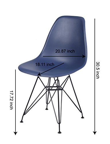 GIA Contemporary Armless Dining Chair with Black Metal Legs, Set of 4, Blue