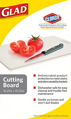 Glad Extra Large Kitchen Cutting Chopping Board | Dishwasher Safe | Non Porous, Easy to Clean, Gentle on Knives | 16.25" x 10.25", Color Will Vary