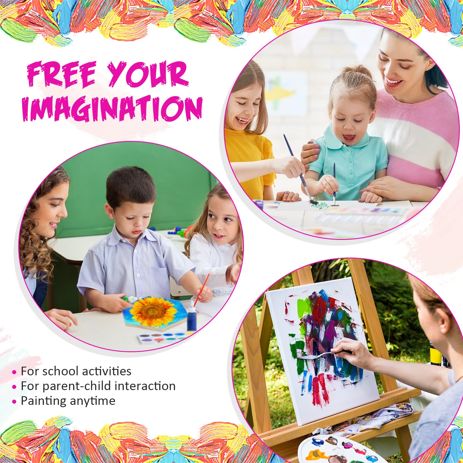 36 Pcs Canvases for Painting Kids 2 Mini Easels Blank Hexagon Round Triangle Shape Painting Canvas Stretched White Panels Canvas Boards for Arts (6 Inch)