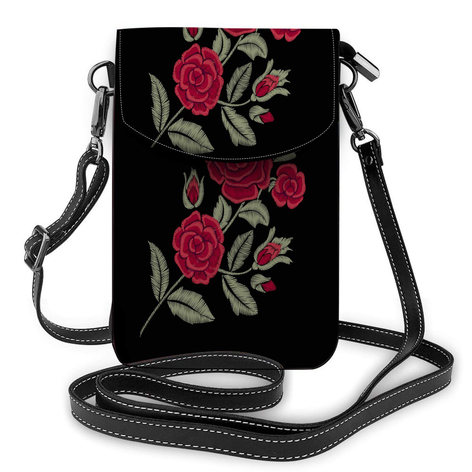 Beabes Red Rose Crossbody Cell Phone Purse Flower Floral Romantic Watercolor EmbroideryWallet Handbag