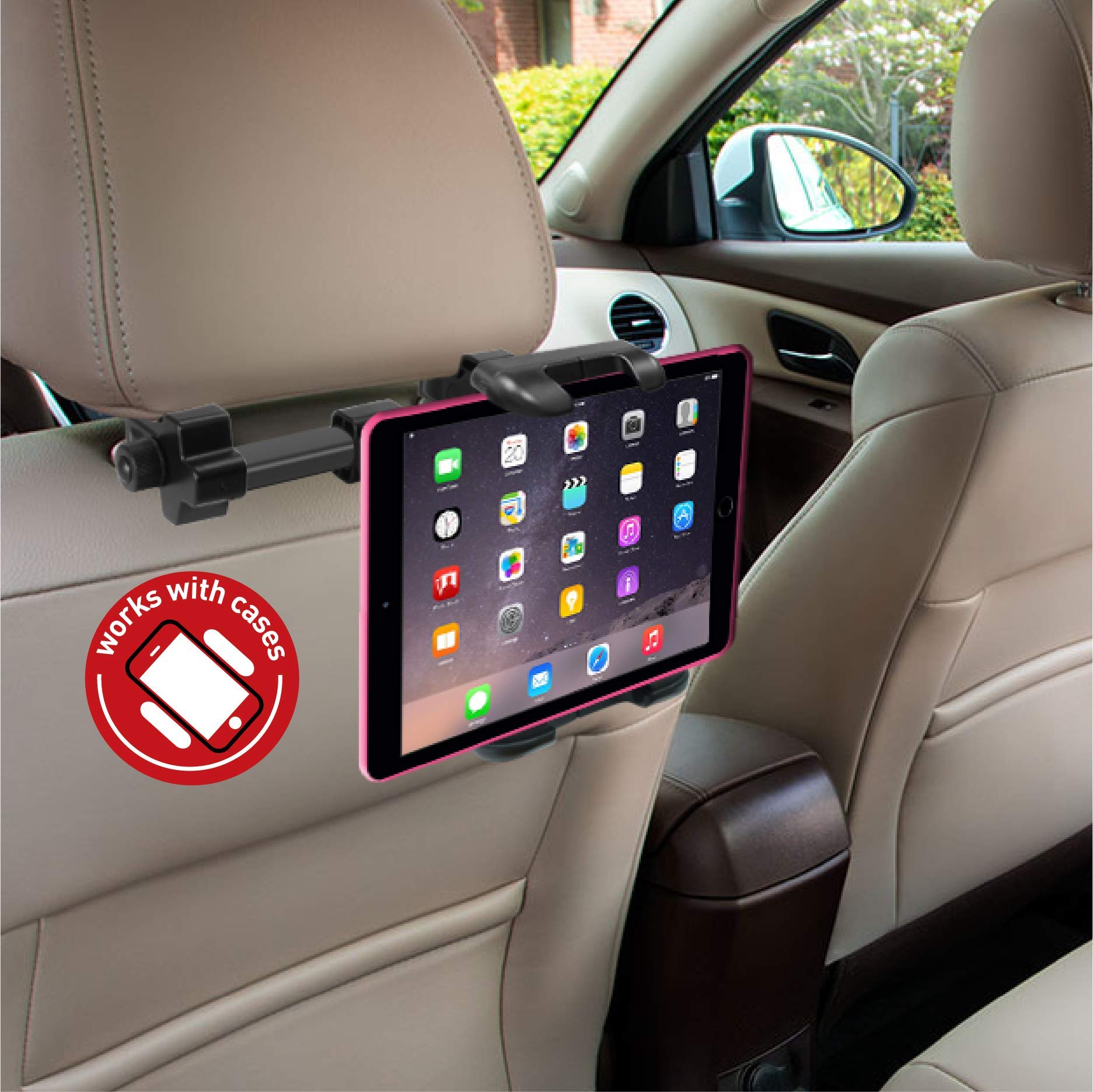 Macally Tablet Holder for Car Headrest - Adjustable iPad Headrest Mount for Car - Super Secure Car iPad Holder Backseat Kids - Fits All 4.7-12.9" Back Seat Devices (iPad Pro/Air/Mini, Nintendo Switch)