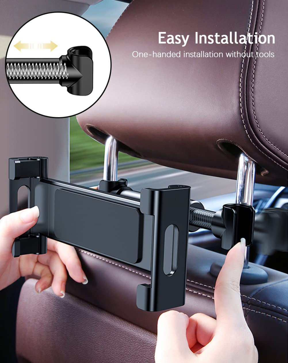 simr Car Headrest Tablet Mount Holder Car Back Seat Tablet Stand for Kids, Compatible with iPhone 14 13 12 Pro iPad Air Pro Mini Galaxy Tab Kindle Fire HD, 4.7-12.9 inch Devices (Black)