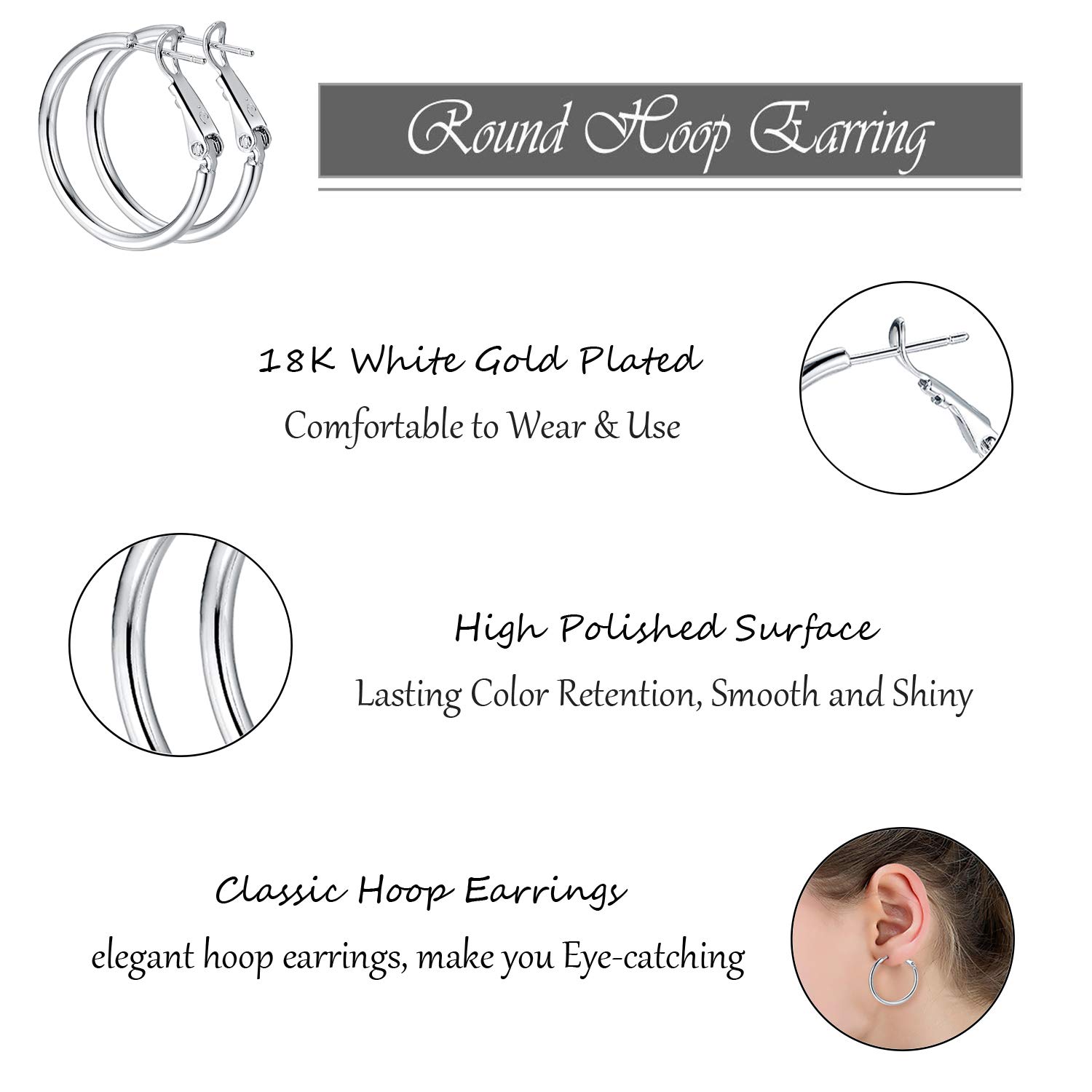 5 Pairs 316L Hoop Earrings For Women Stainless Steel Hoop Earring Set 25mm 30mm 35mm 40mm 45mm