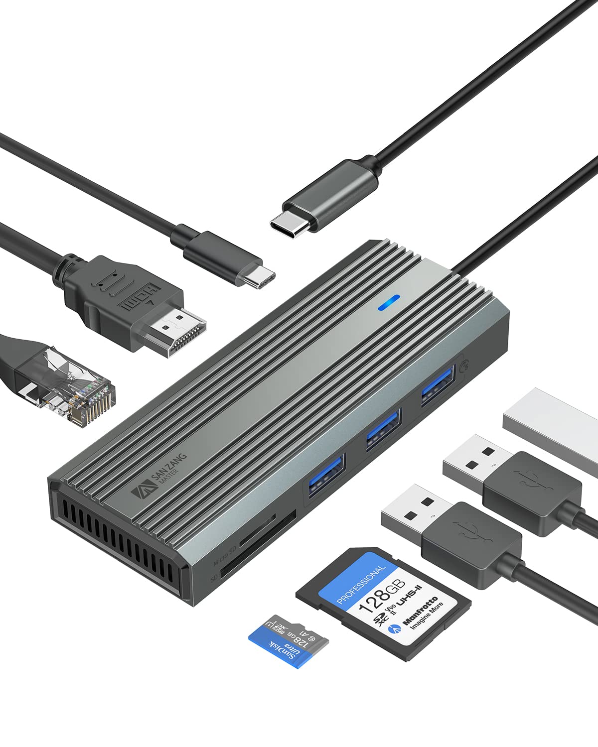 8 in 1 USB c hub Adapter with 100w Cable for Thunderbolt
