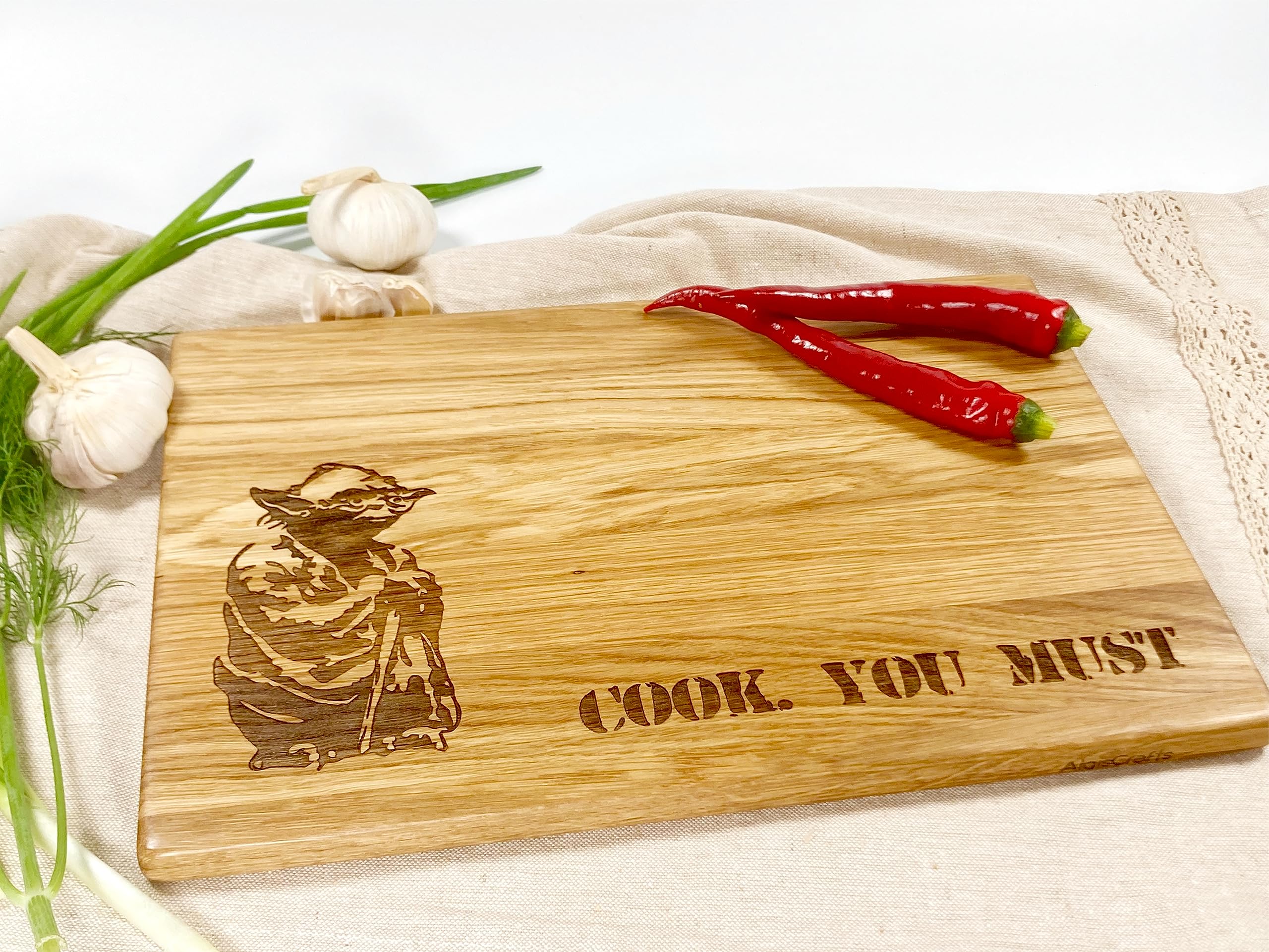 Algis Crafts | COOK YOU MUST - Cutting Board | 13x8" Oak Wood Handmade Cutting Board | Housewarming Gift Idea, Birthday, Wedding Gift | Laser Engraved Board for Couples, Friends | Chopping Board