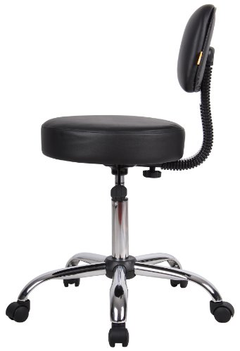 Boss Office Products Be Well Medical Spa Stool with Back in Vinyl, Black