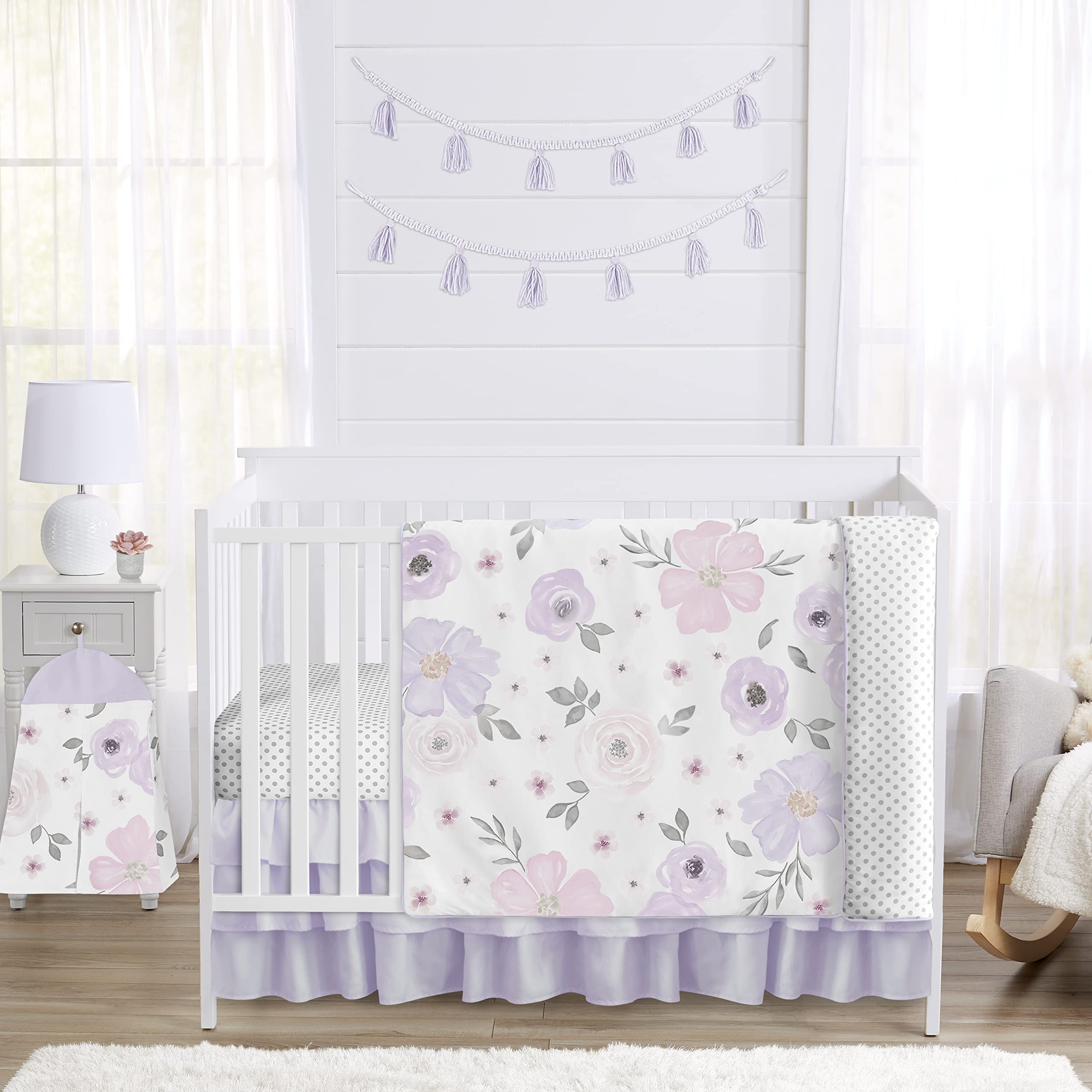 Sweet Jojo Designs Lavender Purple, Pink, Grey and White Fabric Memory Memo Photo Bulletin Board for Watercolor Floral Collection - Rose Flower