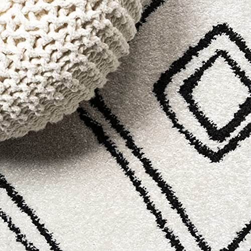 JONATHAN Y MOH401A-5 Deia Moroccan Style Diamond Shag Indoor Area-Rug Bohemian Geometric Easy-Cleaning Bedroom Kitchen Living Room Non Shedding, 5 X 8, White/Black