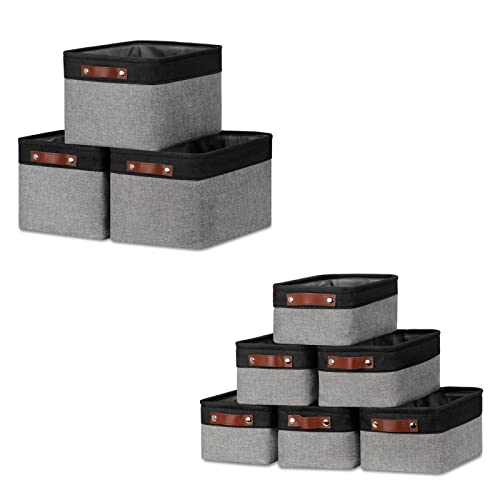 DULLEMELO Collapsible Bundle Baskets 3 Medium Baskets 15"x11"x9.5" + 6 Small Baskets 11.8"x7.9"x5.1"(Black&Gray)