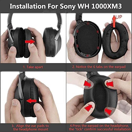 Adhiper Earpad Replacement WH-1000XM3 Earmuffs Ear Pads and Repair Part is Compatible for Sony WH-1000XM3 Wireless Noise-Canceling Over-Ear Headphones (Black)