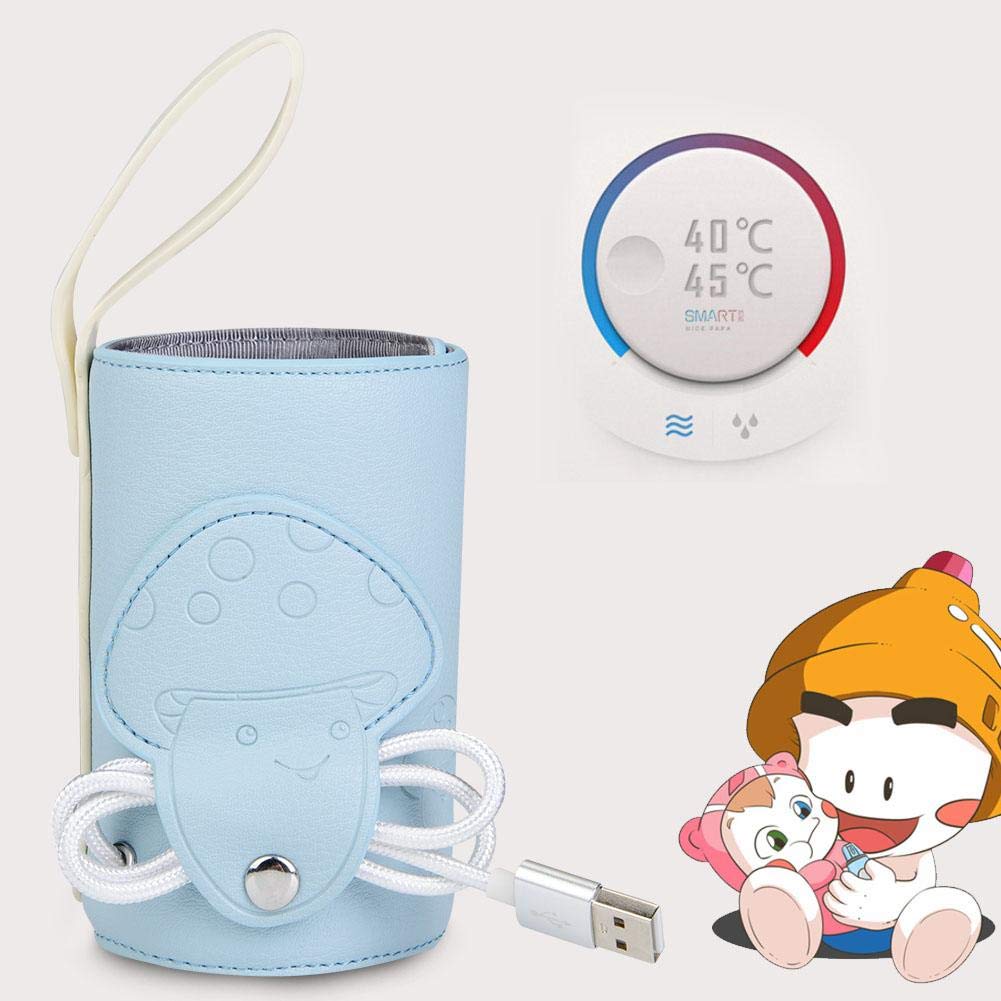 Qinlorgo Portable Bottle Warmer, 10W USB Microfiber PU Baby Bottle Warmer Travel Bottle Warmer with Indicator Light for Water Cups, Mineral Water Bottles, Milk Boxes(Blue)