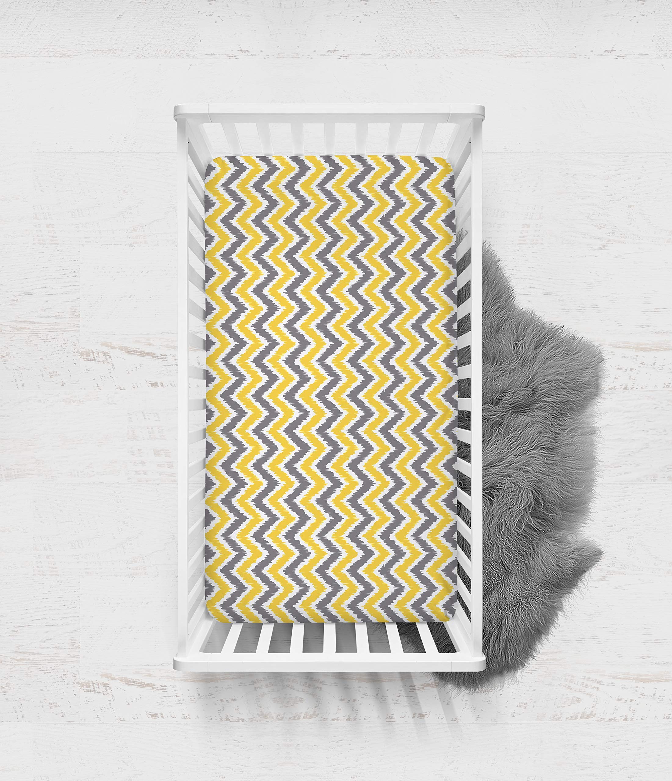 Bacati Ikat Zigzag Crib Fitted Sheet, Grey/Yellow