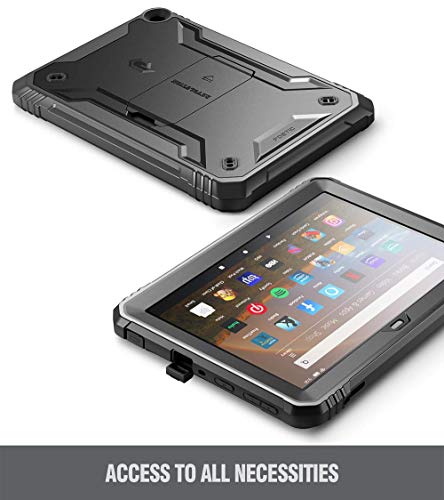Poetic Revolution Case Designed for All-New Kindle Fire HD 8 Tablet and Fire HD 8 Plus Tablet (10th Gen, 2020), Full Body Shockproof Protective Case with Kickstand and Built-in-Screen Protector, Black