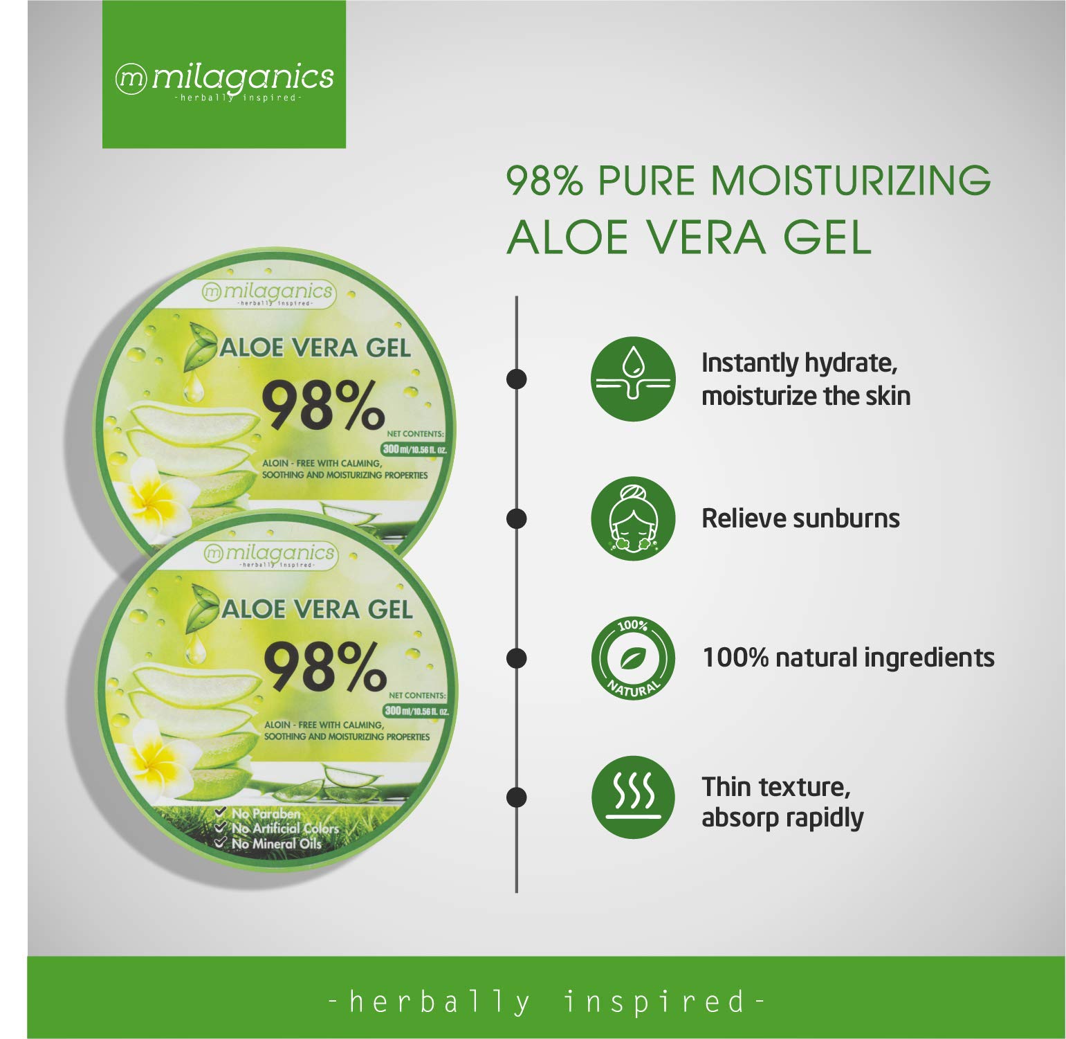 ORGANIC ALOE VERA GEL SUNBURN RELIEF AND VITAMIN E with NATURAL INGREDIENTS, HERBAL ESSENCES, ANTI-AGING, PROVIDE MOISTURE NON-STICKY FEELING, PREVENT DRY, FLAKY SKIN, MOISTURIZING GEL FACE 300ml