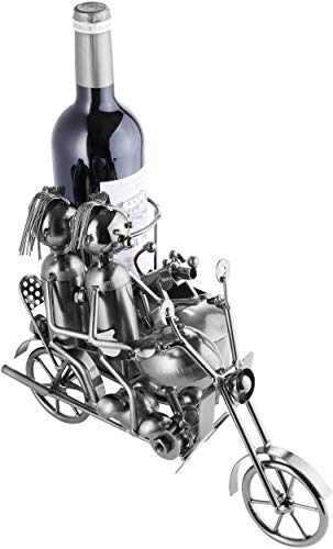 BRUBAKER Wine Bottle Holder Motorcycle Couple with Dog in Sidecar Metal Sculptures and Figurines Decor Wine Racks and Stands Gifts Decoration