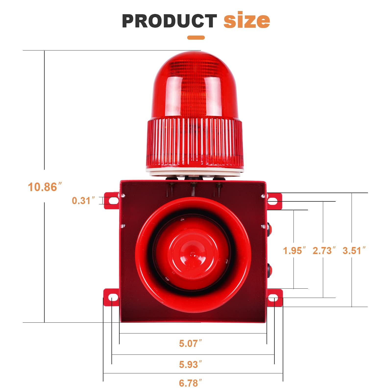 Saladulce Alarm Siren Strobe Light 120dB Industrial Sound Light Alarm Outdoor Waterproof Siren Strobe Alarmfor Home Security AC110V Tone Volume Adjustable