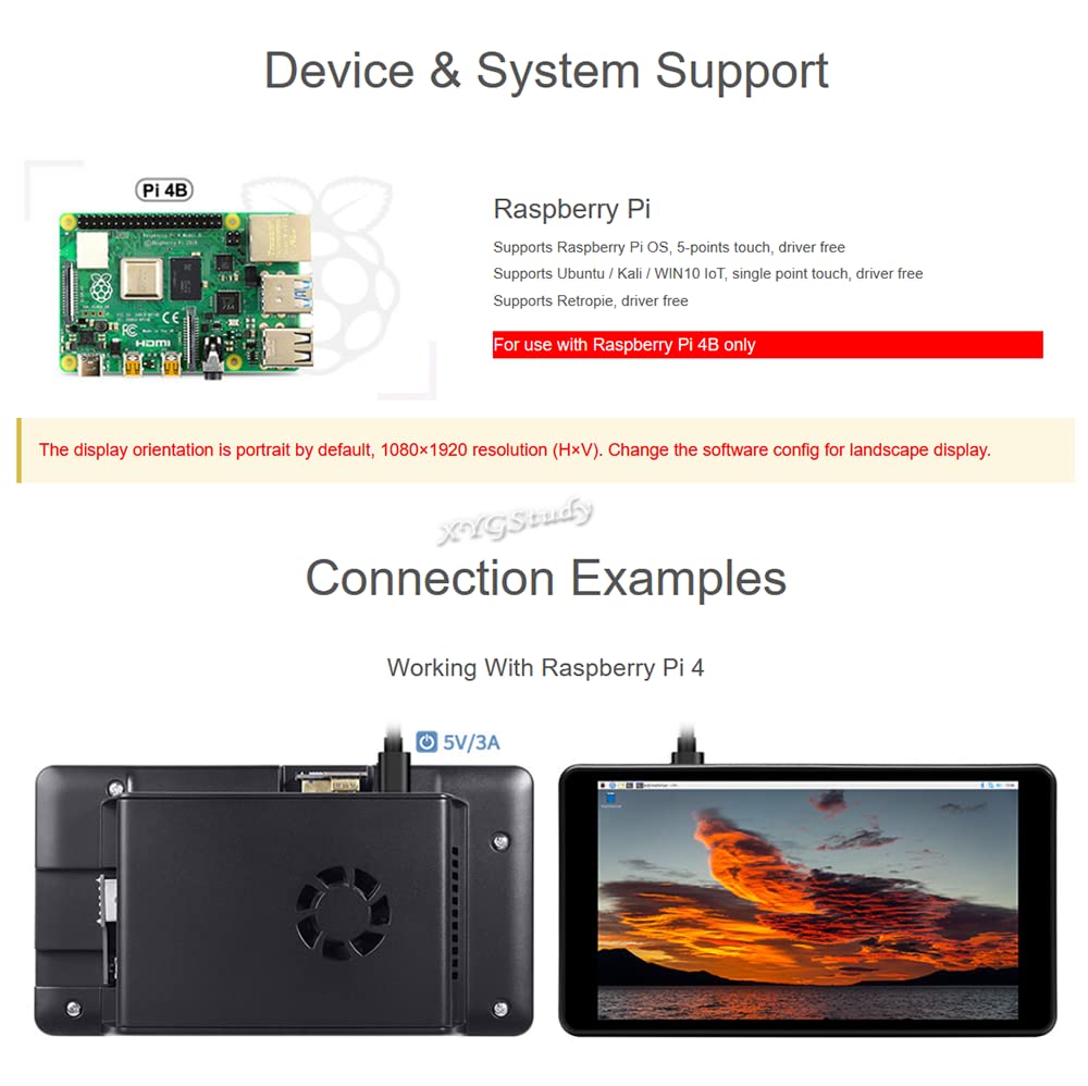 XYGStudy 5.5 inch Raspberry Pi HDMI Capacitive Touch AMOLED Display Monitor Toughened Glass Panel 1080×1920 with Protection Cover Case for Mini PC Raspberry Pi 4 Model B Computer Monitor