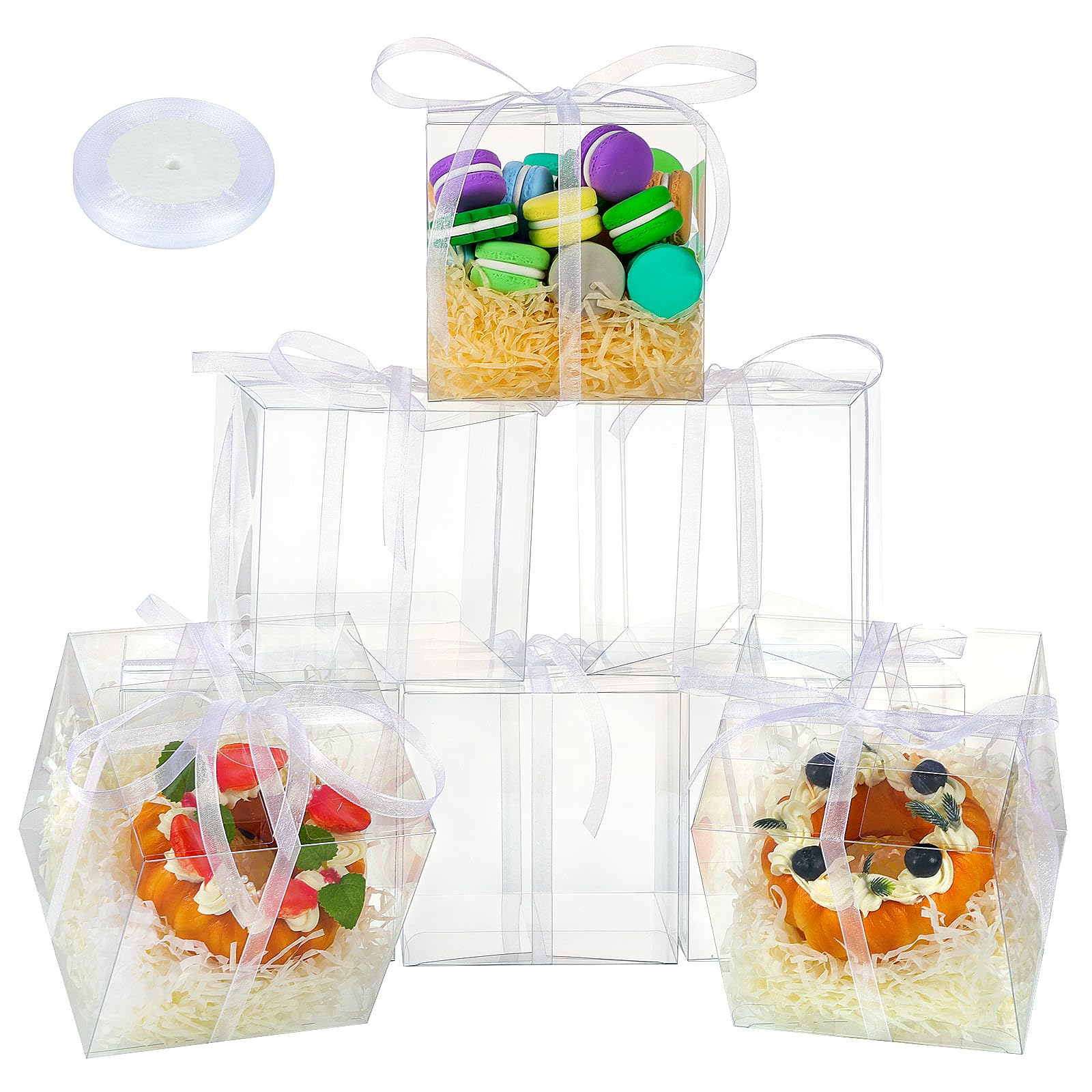 Moretoes 45pcs Clear Boxes, 5x5x5 Inches Clear Gift Boxes for Favors, PET Clear Plastic Small Gift Boxes with Lids