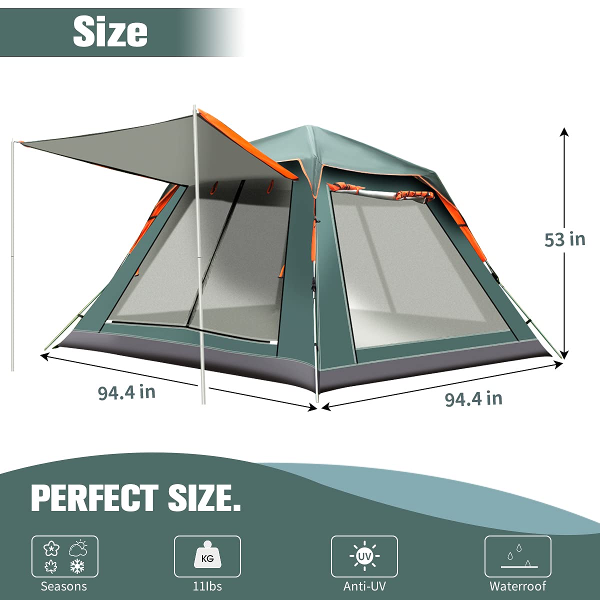 4-Person Waterproof Pop up Camping Tent with Rainfly Instant Tent Portable with Carring Bag