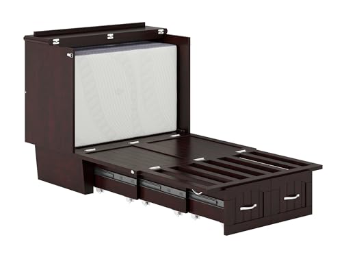 AFI, Nantucket Twin Murphy Bed Chest with Mattress, Storage Drawer and Built-In USB Charger, Espresso