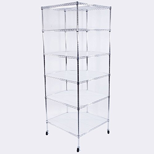 Heavy Duty Shelves Commercial-GradeĀ 6 Tier Corner Shelf, Industrial Corner Bookshelf Steel Wire Shelving with Wheels, Rustic Corner Storage Rack Shelves Display Plant Flower, Stand Bookcase