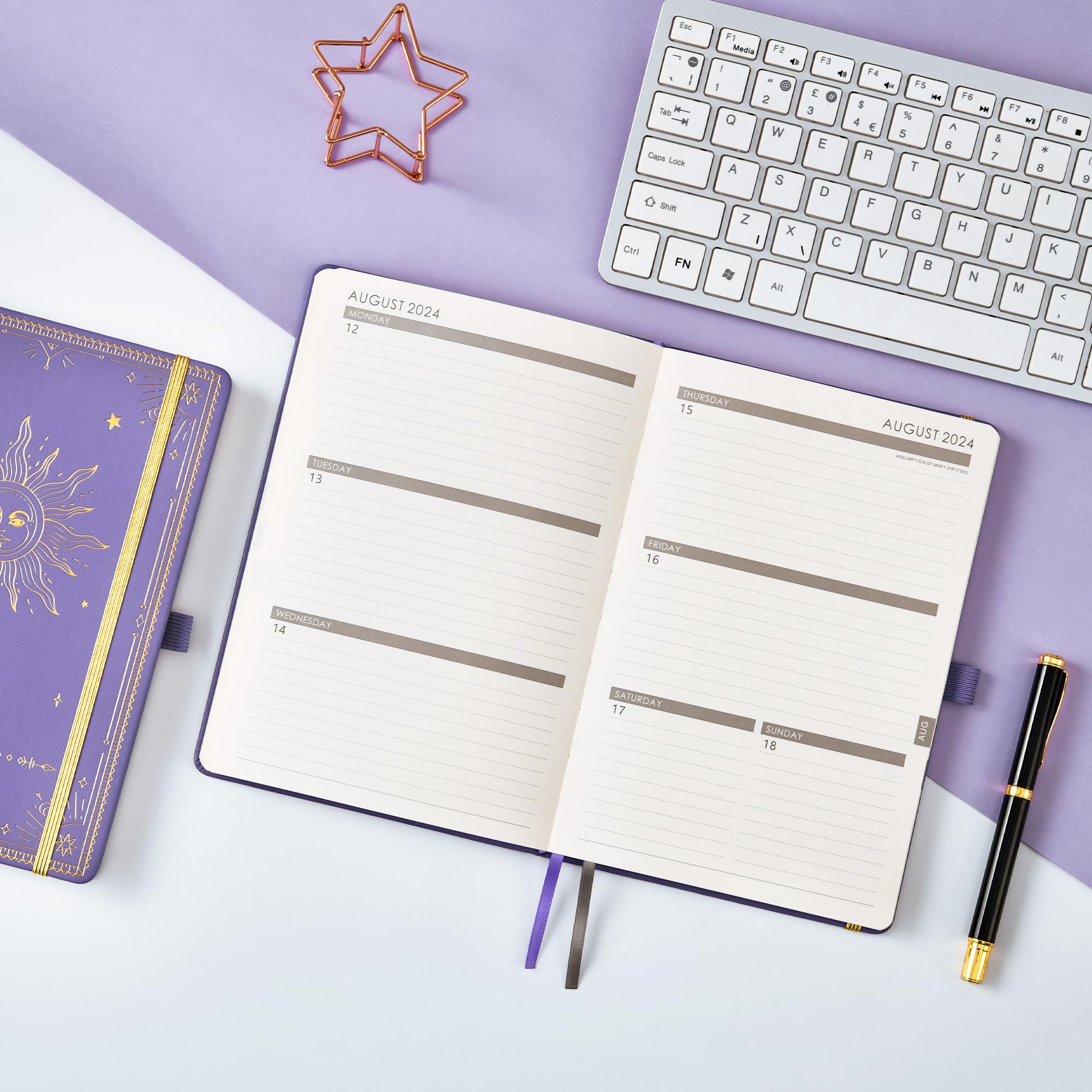 2024 Planner - 2024 Weekly Monthly Planner, Janaury 2024 - December 2024, 5.75" x 8.25", Faux Leather Planner 2024 with Back Pocket & 40 Notes Pages - Medium Purple