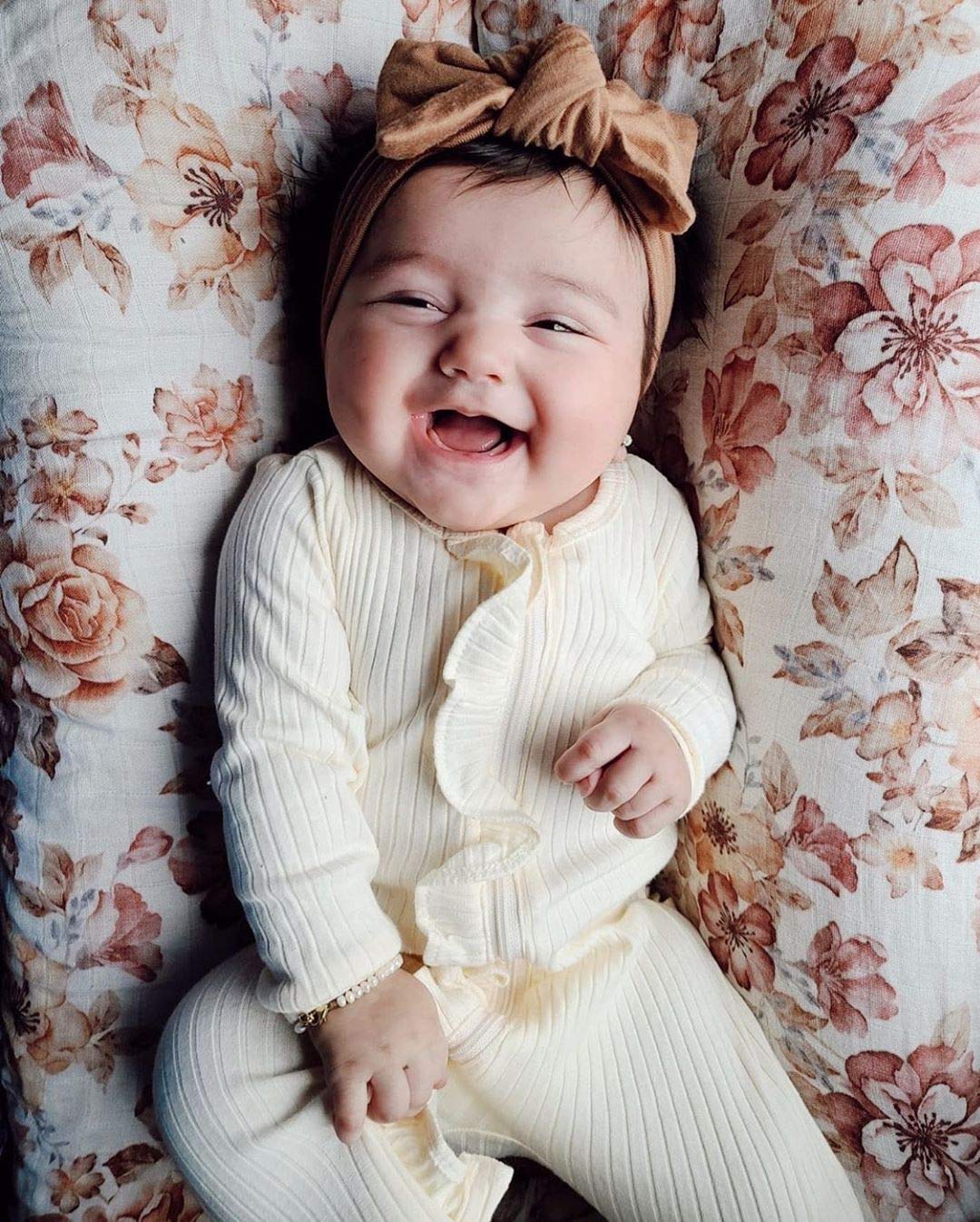 Lelloing Newborn Baby Boy Long Sleeve Romper Infant Girls Solid Color Footed Onesie Ribbed Jumpsuit Unisex Basic Pajamas(Pajama-Beige,0-3M)