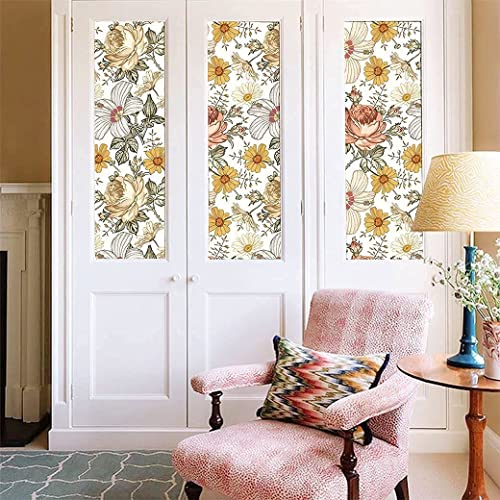 Blooming Wall Beige Multicolor Peony Daisy Peel and Stick Wallpaper Self Adhesive Wall Mural Wall Decor, 14.5 Square Ft/Roll